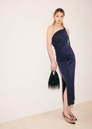 Mango Robe asym&eacute;trique fronc&eacute;e lat&eacute;rale bleu nuit - Femme - XXS - MANGO