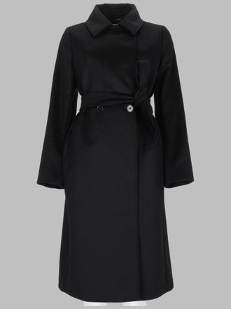 Max Mara Virgin Wool Wrap Coat - Black