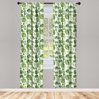 Abakuhaus Blätter Vorhänge, Gardinen, Monstera und Farnlaub, Fensterbehandlungen für Wohnzimmer Schlafzimmer Dekor, 2 Stück 75 cm b x 245 cm h, Grün Hellgrün We