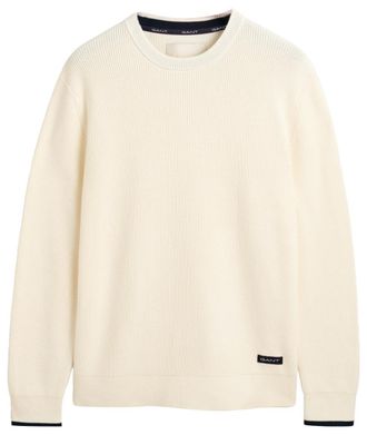 GANT Herren Ribbed Cotton C-Neck Pullover, Cream, Small