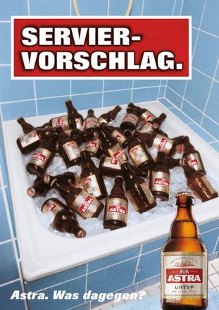 Astra Bier Werbung/Reklame Plakat DIN A1 59,4 x 84,1cm Serviervorschlag, kultiges Poster aus St. Pauli