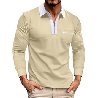Generic Polo pour homme avec fermeture &eacute;clair 1/4 - L&eacute;ger et respirant - Manches longues - Pour printemps et automne - Confortable, Wh2., 3XL