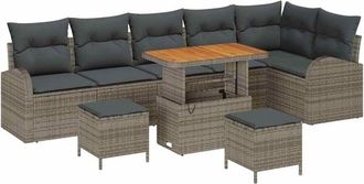 vidaXL Garten-Sofa-Set mit Kissen 9 pcs Grau Poly Rattan Vidaxl