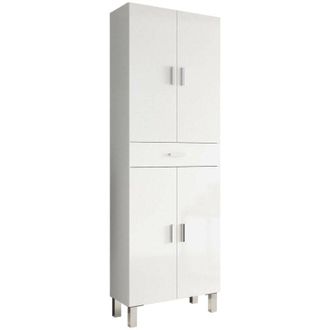 Calicosy Iberodepot - Meuble de salle de bain avec quatre portes et un tiroir, couleur blanc brillant, Dimensions 60 x 182 x 29 cm