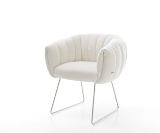 DELIFE Esszimmerstuhl Jada-Flex Boucl&eacute; Soft Beige Kufengestell Edelstahl Taschenfederkern, Esszimmerst&uuml;hle