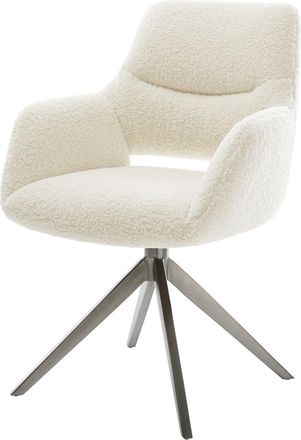 DELIFE Esszimmerstuhl Yago-Flex mit Armlehnen Kreuzgestell breit Graphit Teddystoff Beige 360&deg; drehbar Wippfunktion Taschenfederkern