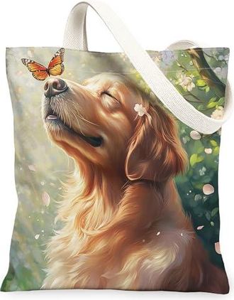 Generic Sac fourre-tout en toile motif chien Golden Retriever pour faire du shopping 33 x 38,1 cm, sac d&eacute;picerie r&eacute;utilisable pour femme, animal de compagnie,