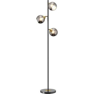 HOMCOM Lampadaire globe design néo-rétro 3 ampoules orientables max. 40 w h. 162 cm métal noir doré verre gris