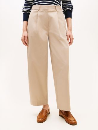 Tommy Hilfiger Chinohose TOMMY HILFIGER COTTON BARREL PLEATED CHINO, Damen, Gr. 38, N-Gr, beige, Web, Obermaterial: 65% Baumwolle, 33% Lyocell, 2% Elasthan, unifarbe