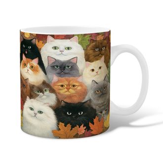 Generic Keramik-Kaffeetasse mit Katzen-Motiv, Herbst-Phantasie, Bl&auml;tter, Augen, Herbst, Orange, Neuheit, Teetasse mit Griff, Geschenk f&uuml;r Freundschaft, Famili