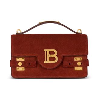 Balmain Sac B-Buzz Shoulder 24 en daim - Femme - Sacs - Rouge - Taille: ONE Size