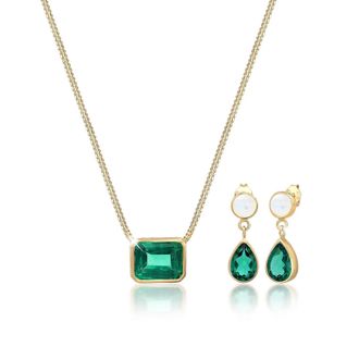 Elli Halsketten - Schmuckset Geo Mondstein Quartz Edelstein 925 Ster - Gr. unisize - in Gold - f&uuml;r Damen