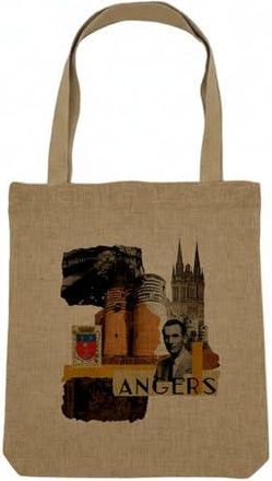 Fabulous Sac Shopping Tote Bag Aspect Lin - Angers Collage Ville France Patrimoine Ch&acirc;teau - Sac de Courses Toile Epaisse 360g Beige Naturel Cabas Port&eacute; Epaule
