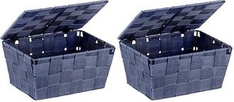 WENKO Aufbewahrungskorb mit Deckel Adria Dunkelblau - Badkorb, Polypropylen, 19 x 10 x 14 cm, Dunkelblau (Packung mit 2)