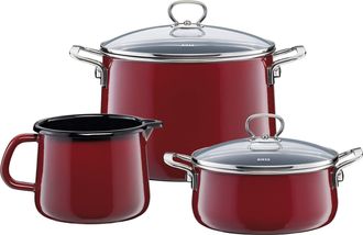 Riess 0520-008, Starter-Set 3-teilig, NOUVELLE, ROSSO EXTRA STARK, bestehend aus: Fleischtopf mit Glasdeckel 20 cm, Kasserolle mit Glasdeckel 16 cm, Schnabe
