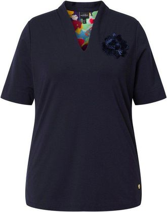Ulla Popken T-Shirt T-Shirt Applikation Kelchkragen V-Ausschnitt