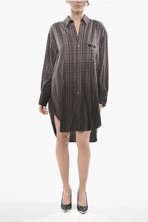 Palm Angels Midi Shirt Dress CLASSIC LOGO with Check Pattern size 40