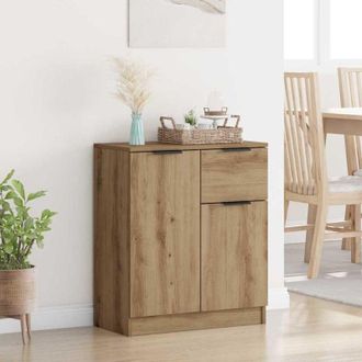 vidaXL Vidaxl - Buffet en bois ding&eacute;nierie ch&ecirc;ne artisanal 60 x 30 x 70 cm - Avec tiroir et 2 portes - Design moderne pour salon ou salle &agrave; manger