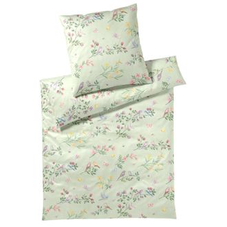 Elegante Seiden Satin Bettw&auml;sche Songbird pistaziengr&uuml;n 1 Bettbezug 135 x 200 cm + 1 Kissenbezug 80 x 80 cm