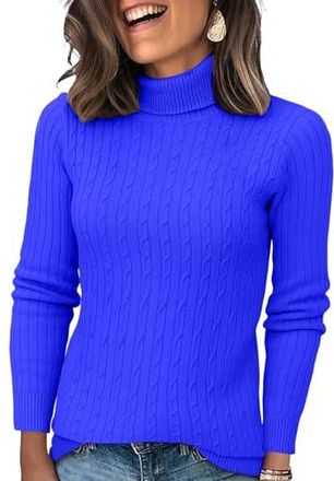 Generic Pull Femme Hiver Chaud col Montant Mode Ample Sweatshirts Couleur Unie Pull Femme Chic et El&eacute;gant D&eacute;contract&eacute; Manche Longue Jumper Tops Bleu Royal