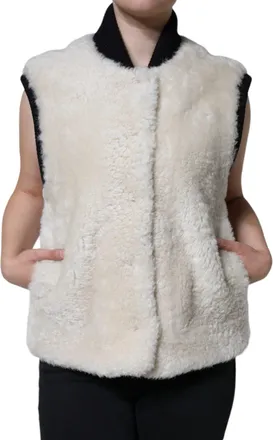 Burberry Womens White Warrenford Shearling Leather Vest Coat Jacket Sheep Clothing