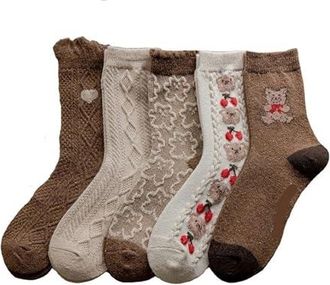 Generic Chaussettes imprim&eacute;es ours, jolies chaussettes de printemps pour femmes, 5 paires, Taille Unique