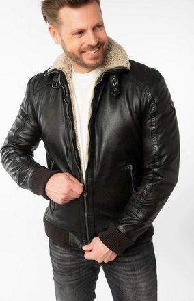 Mauritius Lederjacke MMFyol mit gef&uuml;ttertem Stehkragen