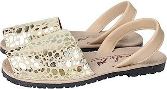 Sandali 969 Menorquines en cuir pour femme, couleur platine, avec semelle cousue en cuir et semelle en caoutchouc, idéales pour lété, fabriquées en Espagne, P