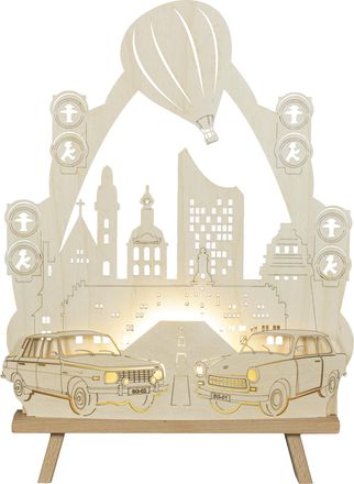 Rudolphs Schatzkiste Lichterspitze Trabant & Wartburg LED-Beleuchtung Natur BxHxT 32x44x6cm NEU Schwibbogen Lichterbogen Fensterbogen Spitzbogen Erzgebirge Weihnachten Ber
