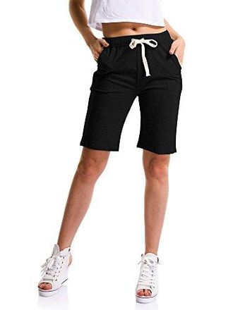 OCHENTA Femme Short Loose Bermuda Casual Eté Confortable Cordon de Serrage Elastique Noir Etiquette 3XL - FR 42/44
