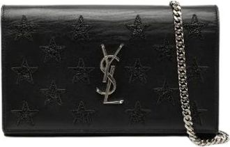 Saint Laurent Portefeuille bandouli&egrave;re en cuir &agrave; &eacute;toiles Pre-owned - Femme - Pre-owned - Noir - Taille: ONE Size