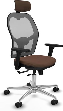 Piqueras y Crespo Ergonomischer Stuhl f&uuml;r Telearbeit mit 3D-Armen, h&ouml;henverstellbare Lendenwirbelst&uuml;tze und h&ouml;henverstellbares Kopfteil, Grau/Dunkelbraun