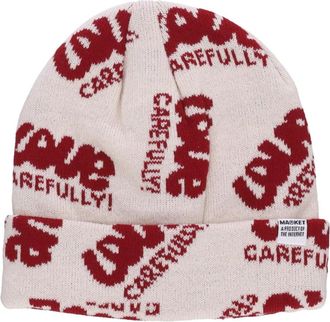 Market Bestickte Beanie M&uuml;tze Creme - - Accessories - Herren - Beige - ONE SIZE