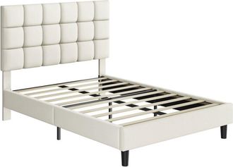 Yaheetech Yaheetech - Lit Double Rembourr&eacute; avec T&ecirc;te de Lit R&eacute;glable en Hauteur, Cadre de lit Capitonn&eacute; avec Sommier &agrave; lattes, Lit pour Adultes 2 Personnes, en