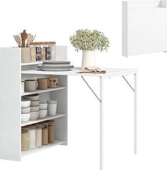 HOMCOM Table &agrave; manger pliante, table de cuisine pour 3 personnes, plateau &agrave; abattant et 4 &eacute;tag&egrave;res, 78,5x91x93cm, blanc-Blanc