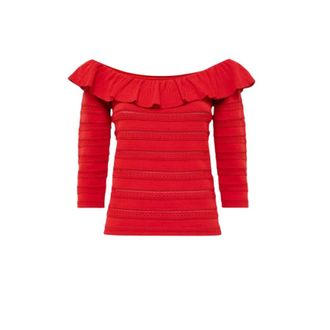 Blugirl Femme, Blouses et Chemises, Rouge, Taille: 42 FR Pull &agrave; &eacute;paules d&eacute;nud&eacute;es &agrave; volants