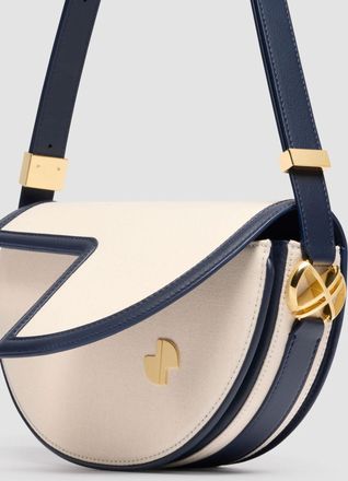 Patou Leather and Canvas Geometric Shoulder Bag - Blue