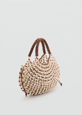 Mango Sac port&eacute; &eacute;paule avec perles en bois marron - Femme - Taille unique - MANGO