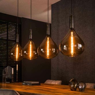 Pier Import Suspension en verre fum&eacute; forme goutte 4 lampes NOVA