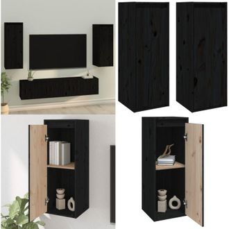 vidaXL Wandschr&auml;nke 2 Stk. Schwarz 30x30x80 cm Massivholz Kiefer - Wandregal - Holzwandregal - Regal Schwarz - H&auml;ngeschrank - Speicherl&ouml;sung - Home & Living