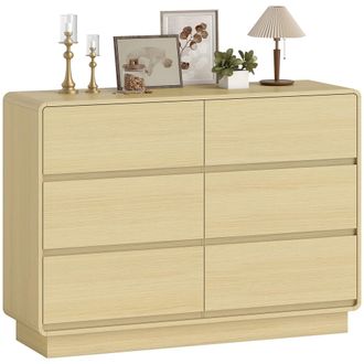 HOMCOM Sideboard mit 6 Schubladen, Kommode mit abgerundeten Kanten, Kommode, für Wohnzimmer, Küche, Eingang, Büro, Natur, 120x38x86 cm