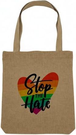 Fabulous Sac Shopping Tote Bag Aspect Lin - Stop The Hate Coeur LGBT Amour Arc en Ciel - Sac de Courses Toile Epaisse 360g Beige Naturel Cabas Port&eacute; Epaule Sol