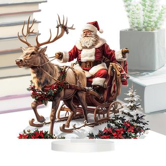 Generic Weihnachtsmann Deko Rentierschlitten Weihnachtsmann Figur Weihnachtsmann Schlitten Weihnachten Acryl Weihnachten Weihnachtsmann auf Schlitten 2D Renti
