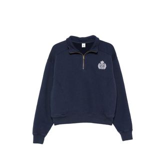 Sporty & Rich Crest-embroidered Quarter-zip Sweatshirt