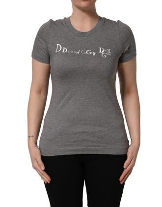 Dolce & Gabbana Womens Gray Logo Embroidery Short Sleeve T-Shirt Cotton