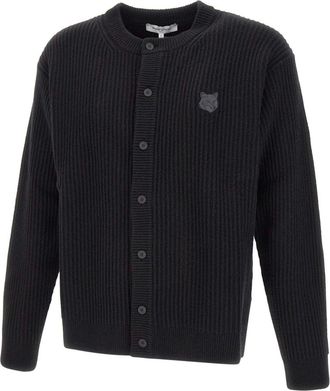 Maison Kitsun&eacute; Homme, Pulls, Noir, Taille: M Fox Head Wool Ribbed Cardigan