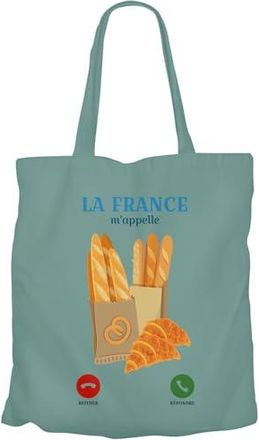Fabulous Tote Bag Sac Shopping en Toile Turquoise - La France MAppelle Baguette Croissant Clich&eacute; - 10 L