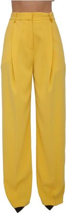 Elisabetta Franchi Femme, Pantalons, Jaune, Taille: 40 FR Pantalon Large en Cr&ecirc;pe L&eacute;ger avec Breloque Logo
