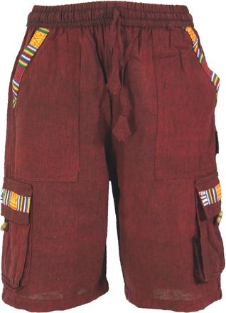 Guru Shop Ethno Yogashorts im Goastyle - Weinrot, Herren, Baumwolle, Size:XL
