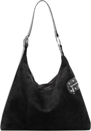Generic Grand sac fourre-tout en daim synth&eacute;tique vintage pour femme (noir)